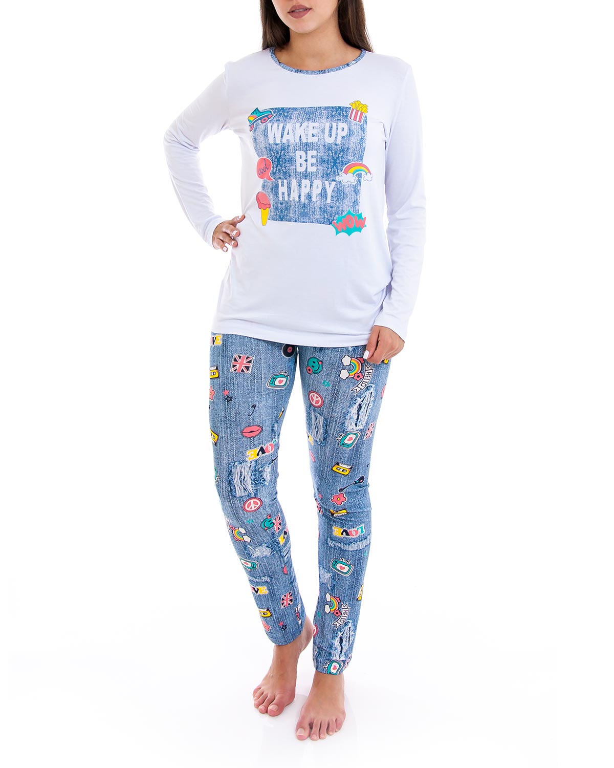 Pijama Feminino Lua Cheia Viscolycra Estampa Jeans - Pijama Online