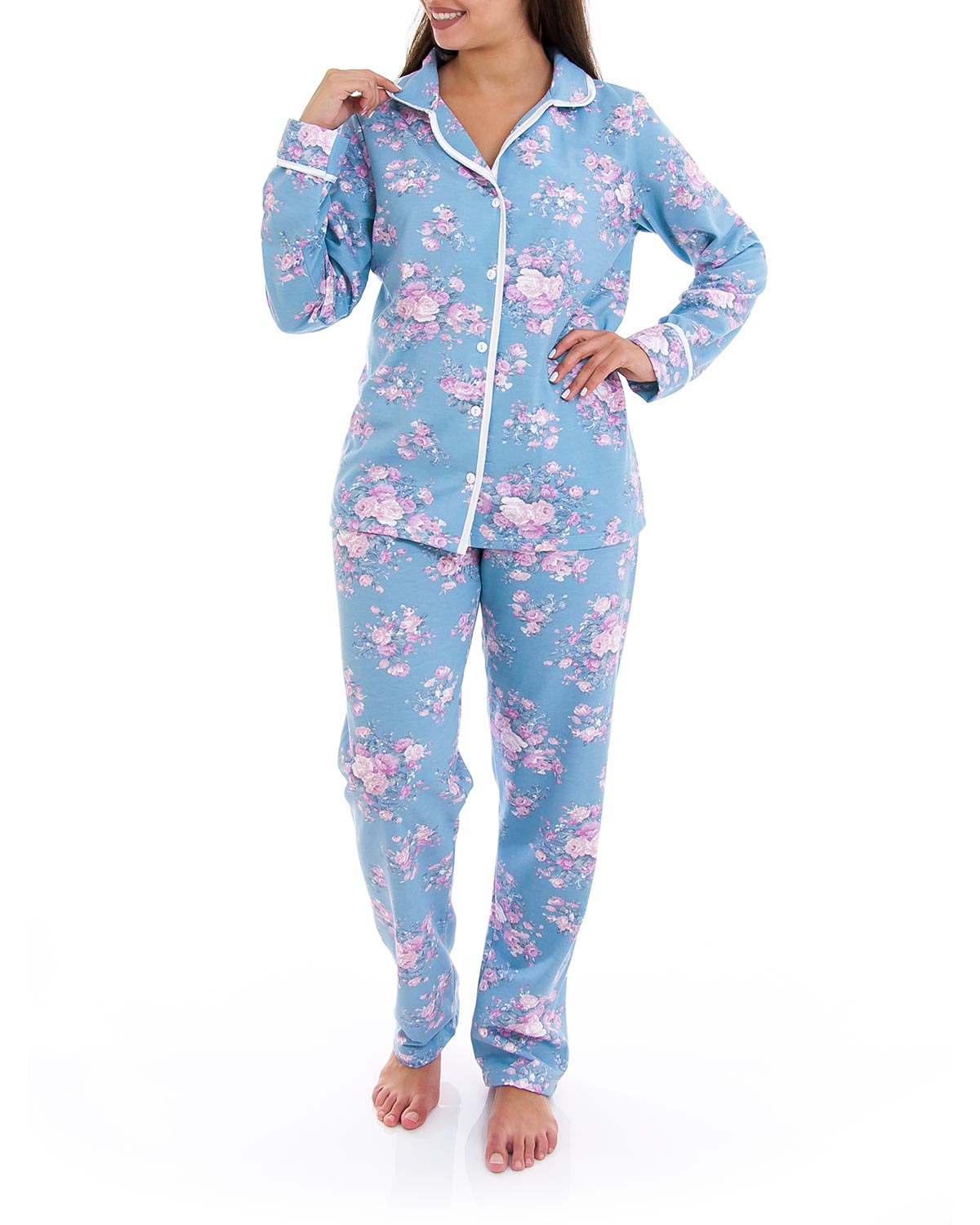 Pijama Feminino Lua Cheia Aberto Flanelado Floral - Pijama Online