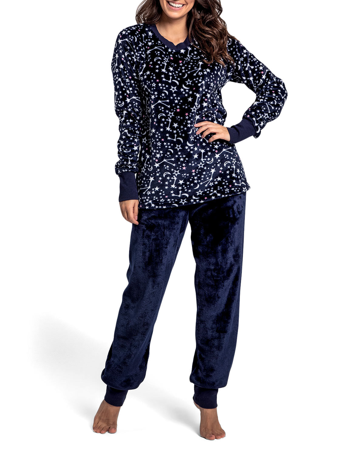 Pijama Feminino Recco Longo Soft Estrelas | Pijama Online - Pijama Online