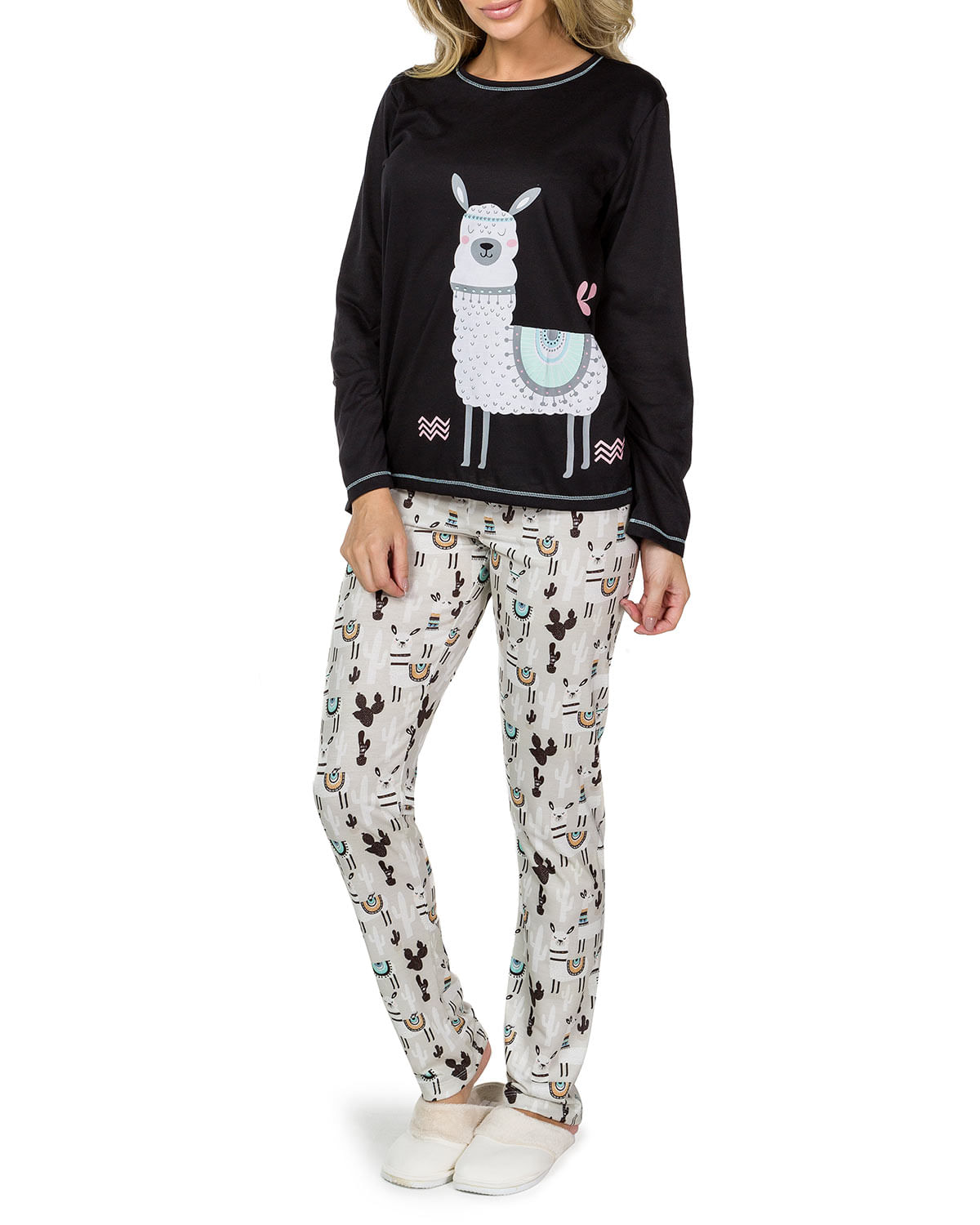 Pijama Feminino Lua Cheia Malha Calça Lhama | Pijama Online - Pijama Online