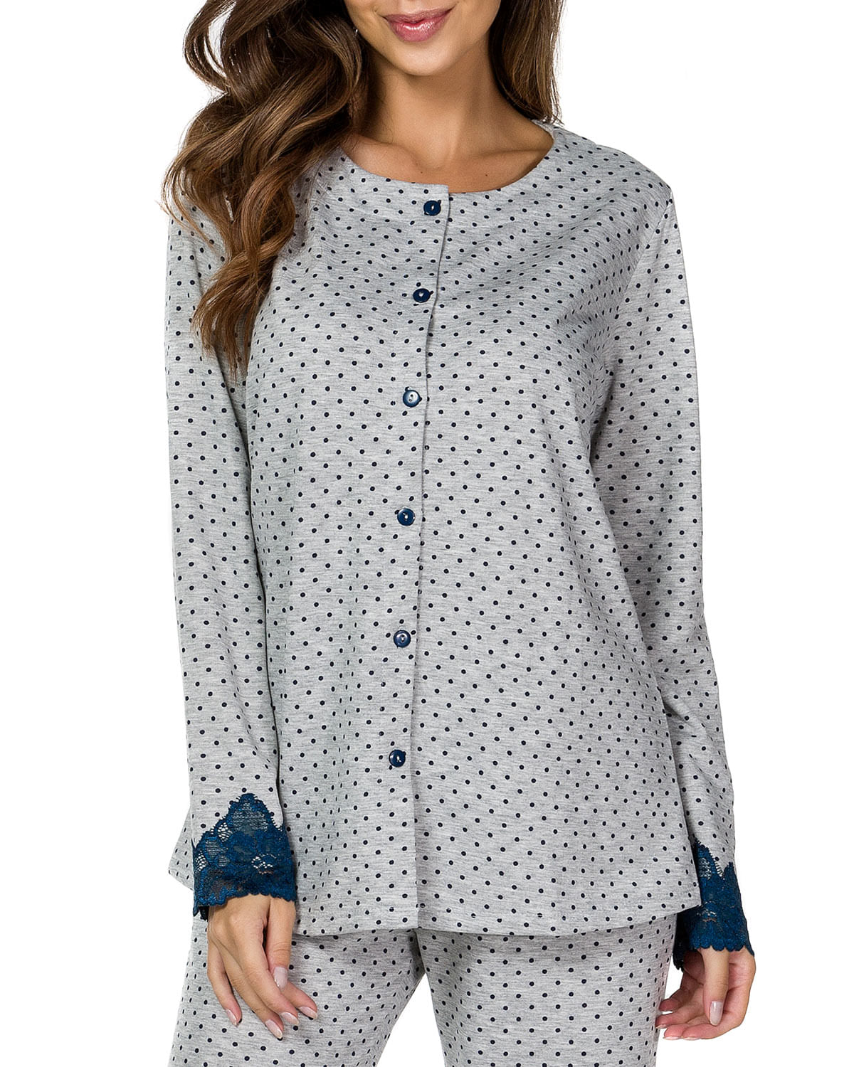 Pijama Feminino Lua Cheia Aberto Flanelado Renda Poá | Pijama Online ...