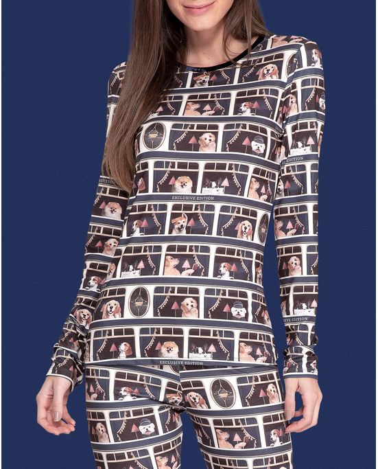 Pijama Feminino Longo Lua Luá Sublime Touch Cachorros | Pijama Online ...