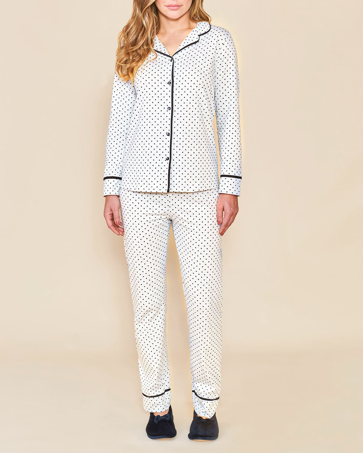 Pijama Longo Feminino Aberto Lua Cheia Algodão Poá | Pijama Online ...