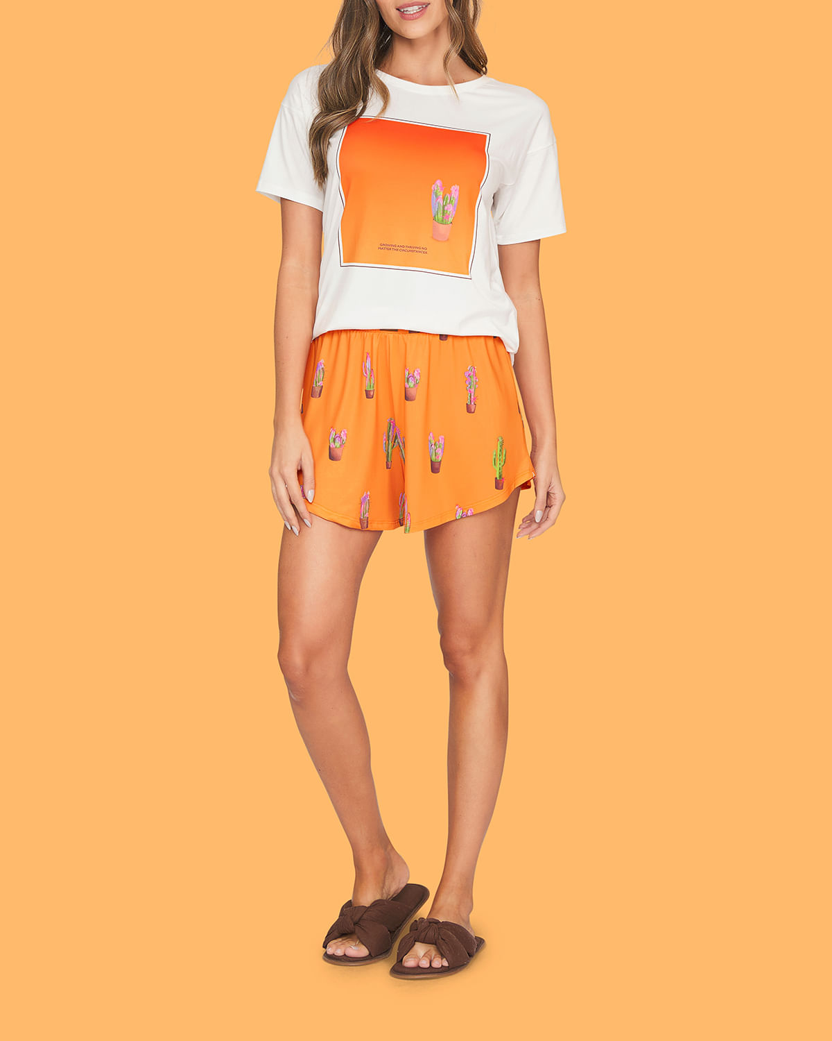 Pijama Feminino Lua Luá Short Microfibra Cacto | Pijama Online - Pijama ...