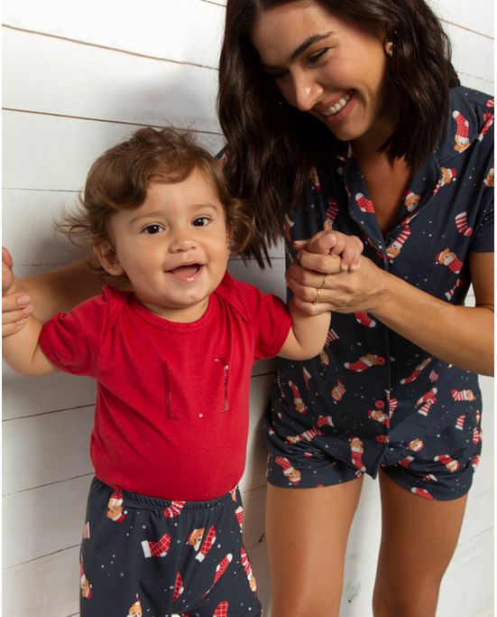 Pijama Curto Body Unissex Lua Encantada Família Natal | Pijama Online ...